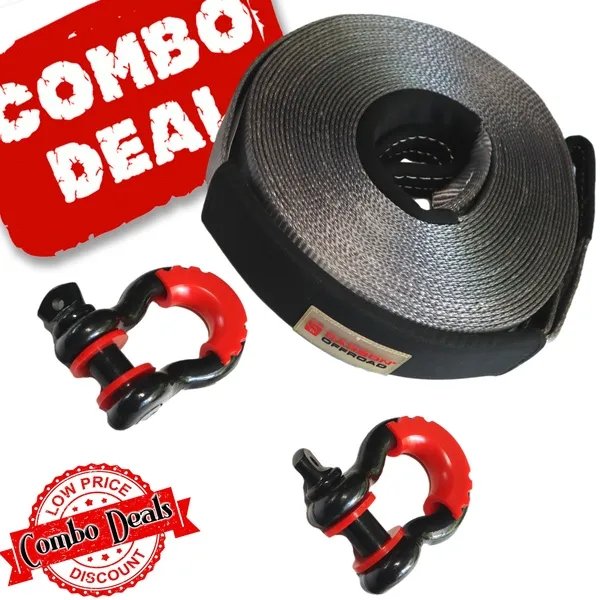 Carbon 20m 8T Winch Extension Strap and 2 x Bow Shackle Combo Deal ...